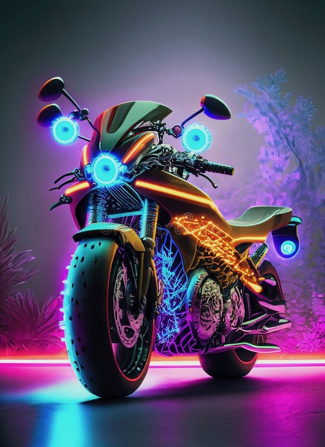 Steampunk Motorbike with Neon Backlight Stock Illustration ...