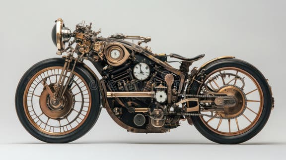 Crome, Metal and Gold Color Steampunk Motorcycle Stock Illustration ...