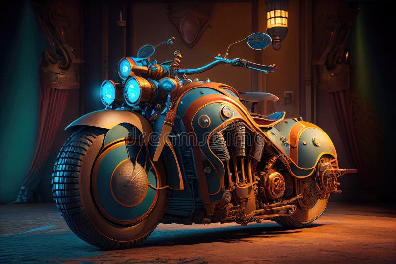 Steampunk Motorcycle. Sci Fi Art. AI Art Generated Stock Illustration ...