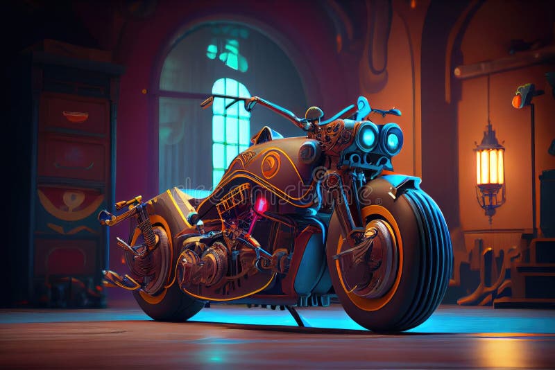 Steampunk Motorcycle. Sci Fi Art. AI Art Generated Stock Illustration ...