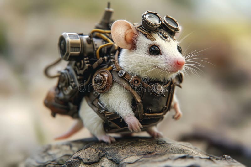 Steampunk Mouse with Goggles and Backpack, Detailed Fur, Mechanical ...