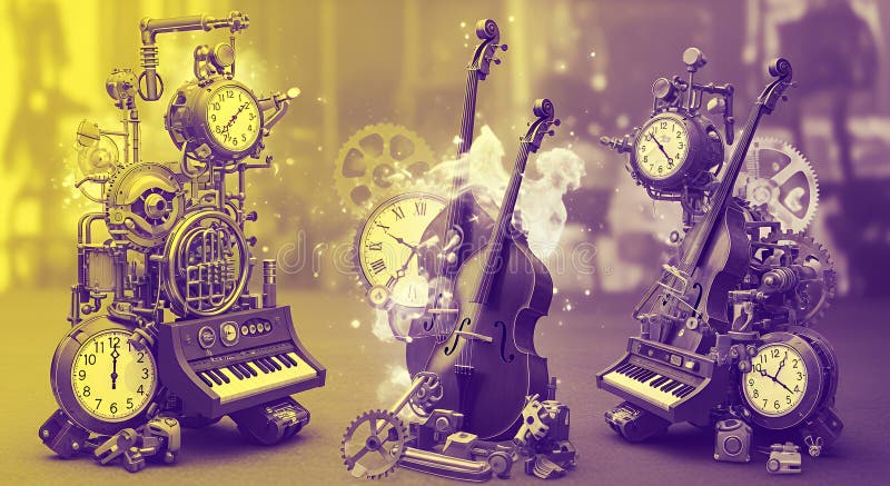Steampunk Musical Instruments with Clocks and Gears in a Surreal ...
