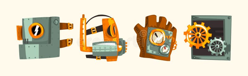 Steampunk Objects and Mechanism with Antique Mechanical Device Vector ...