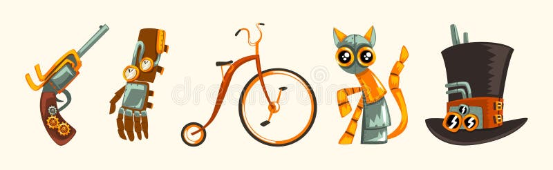 Steampunk Objects and Mechanism with Antique Mechanical Device Vector ...