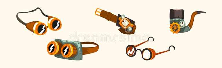 Steampunk Objects and Mechanism with Antique Mechanical Device Vector ...