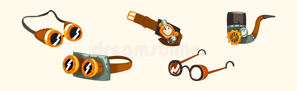 Steampunk Objects and Mechanism with Antique Mechanical Device Vector ...