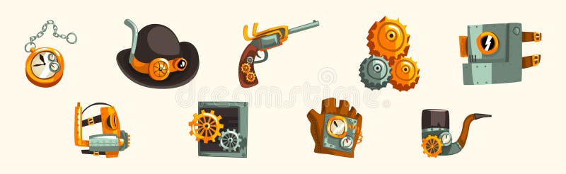 Steampunk Objects and Mechanism with Antique Mechanical Device Vector ...