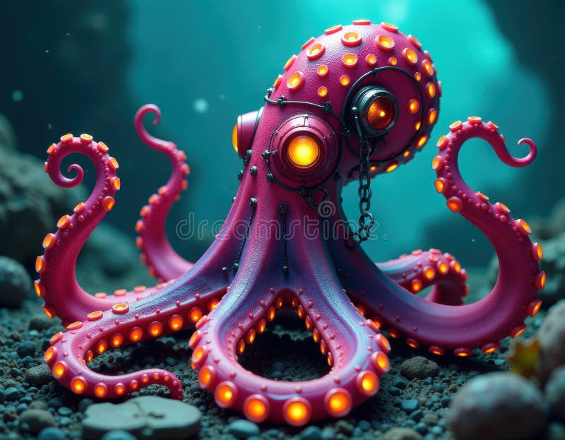 Steampunk Octopus in Underwater Scene Stock Illustration - Illustration ...