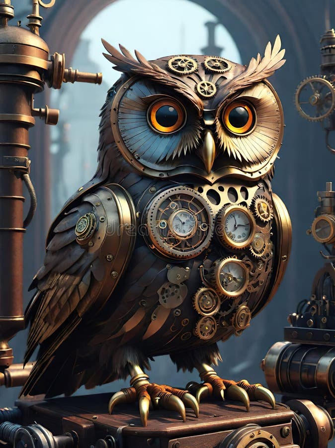 Steampunk Owl stock photo. Image of carving, machine - 333197514