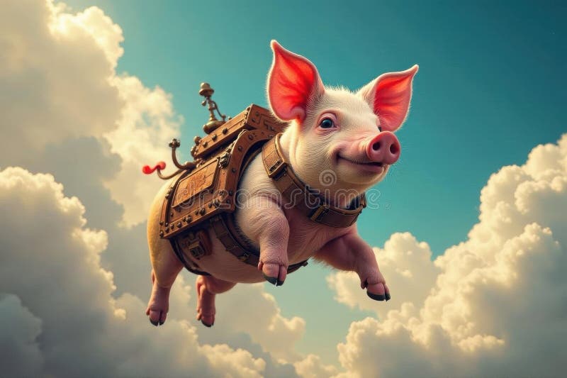 Steampunk Pig, Cloud Backdrop, Whimsical Flight, Funny, Clouds Stock ...