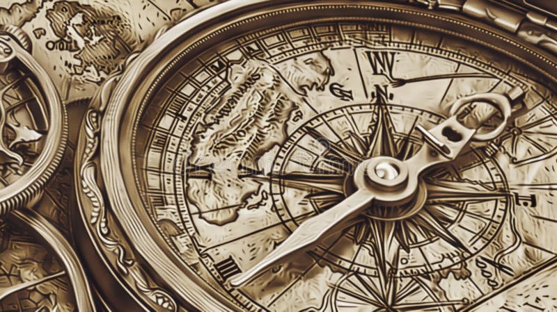 Steampunk Pocket Watch with Compass and Engraved Map. Generative AI ...