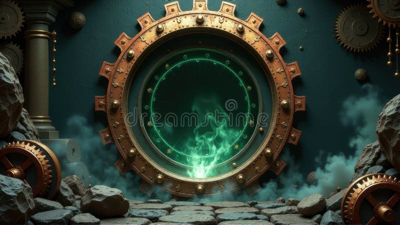 Steampunk Portal with Green Energy Stock Illustration - Illustration of ...