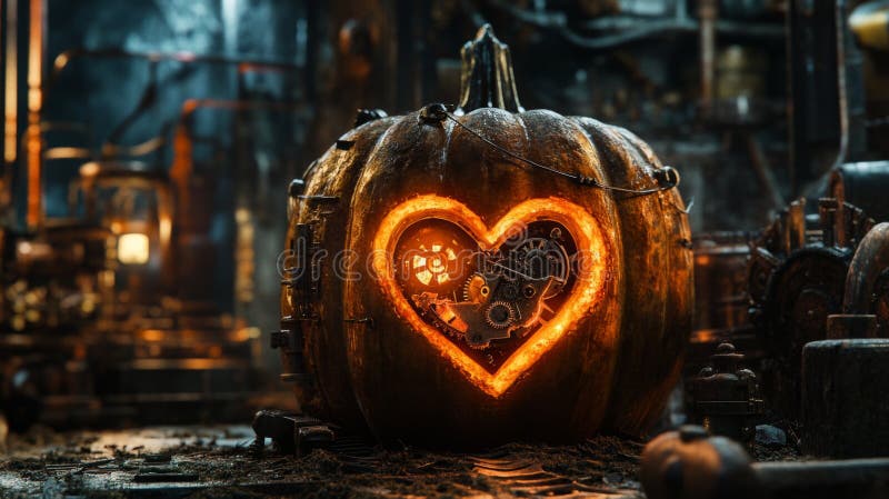 Steampunk Pumpkin with Glowing Mechanical Heart Stock Illustration ...