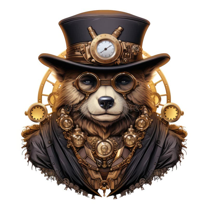 Steampunk Red Panda stock illustration. Illustration of portrait ...
