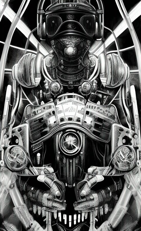 Steampunk Robot, Black and White Drawing, Generative Ai Illustration ...