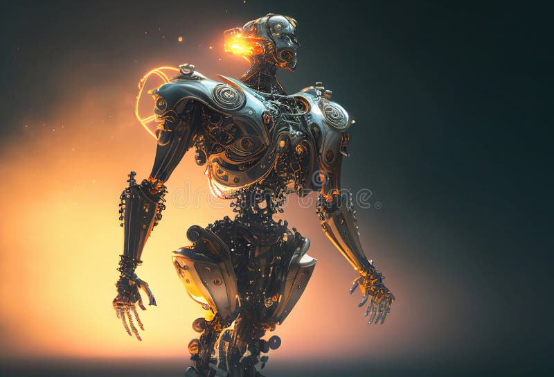Steampunk Robot on Blue and Yellow Background Stock Illustration ...