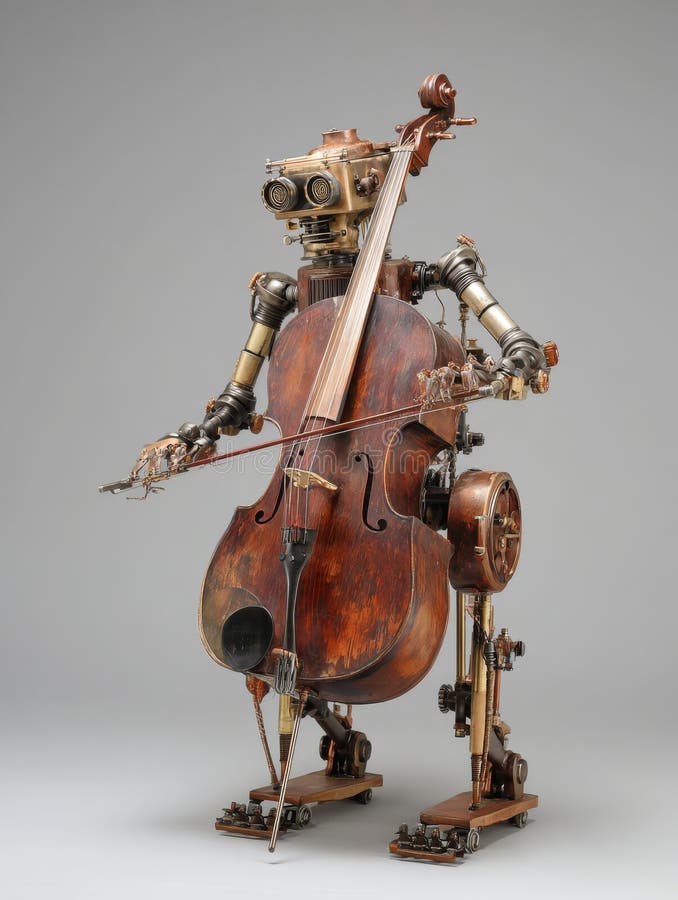 Steampunk Robot Playing Cello with Mechanical Precision Stock Image ...