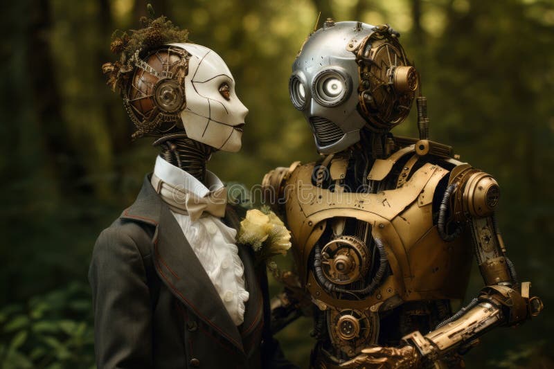 Steampunk Robots Couple. Generate Ai Stock Photo - Image of outfit ...