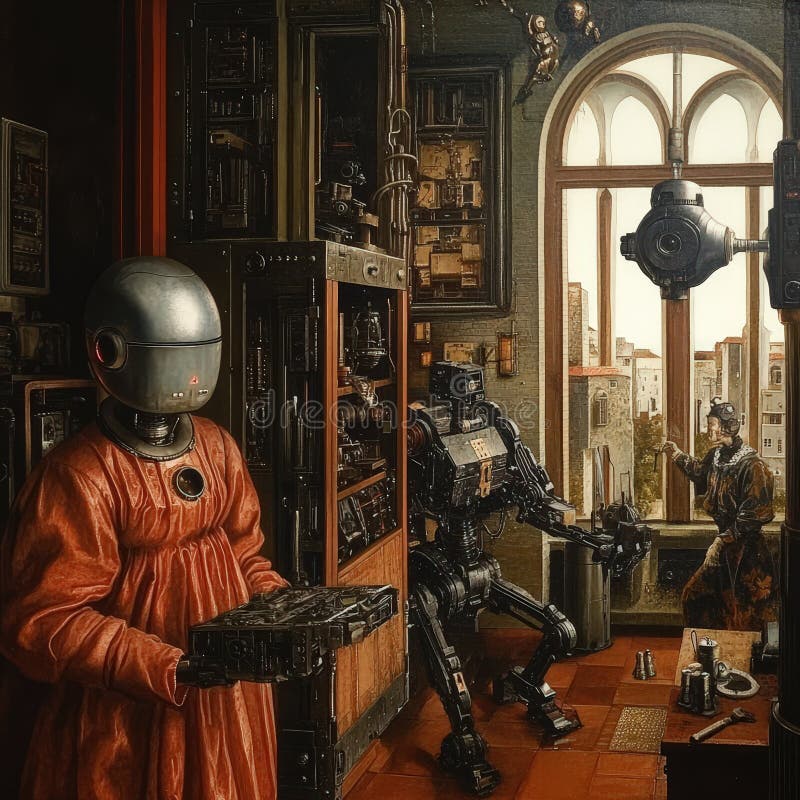 Steampunk Robots in Vintage Study Stock Image - Image of robots ...