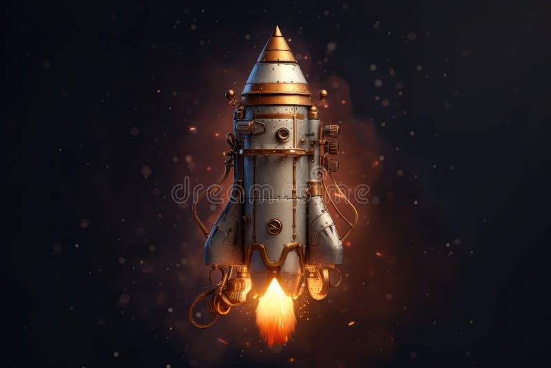 Steampunk Rocket on Smoky Grey Background. Generative AI Stock ...