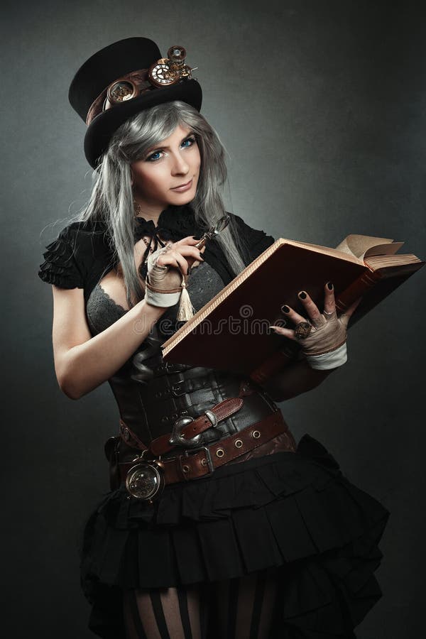Steampunk Scientist with Book and Lens Stock Image - Image of cosplayer ...