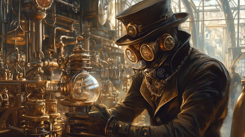 Steampunk Scientist Working in a Vintage Lab Stock Illustration ...