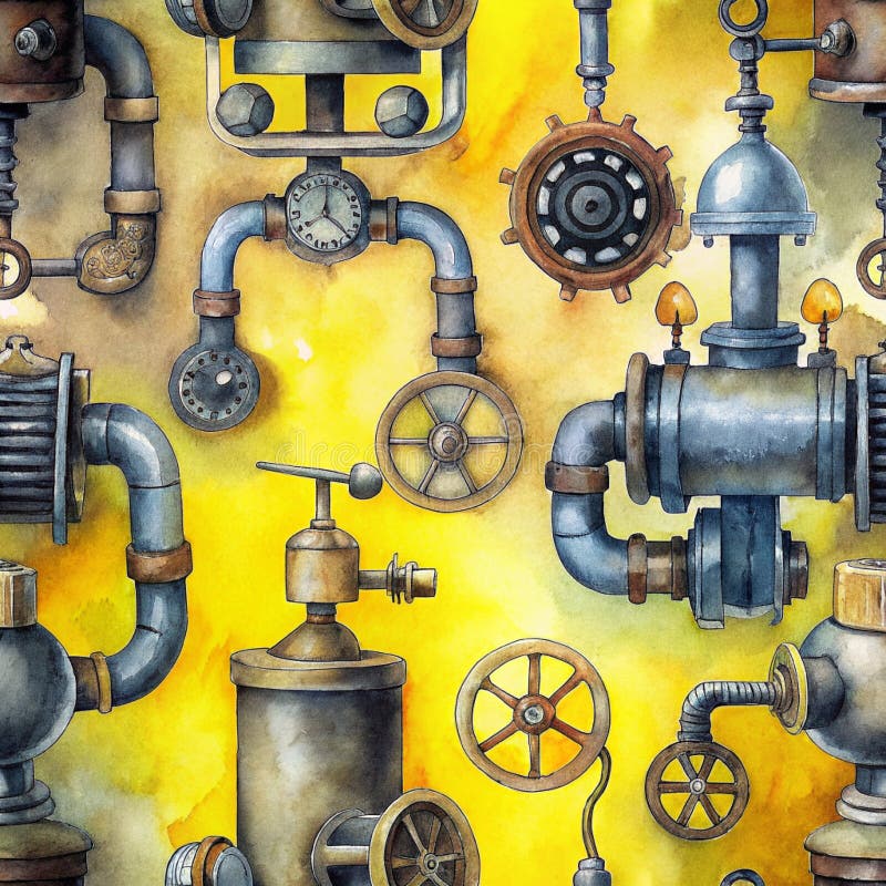 Steampunk Seamless Pattern with Pipes and Gears, AI Generated. Stock ...