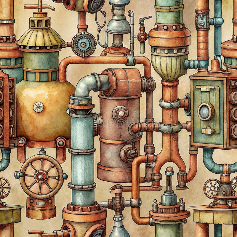 Steampunk Seamless Pattern with Pipes and Gears, AI Generated. Stock ...