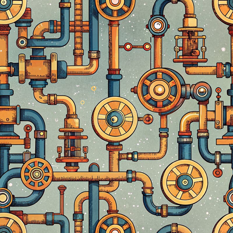 Steampunk Seamless Pattern with Pipes and Gears, AI Generated. Stock ...