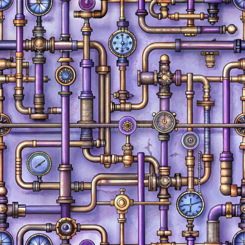 Steampunk Seamless Pattern with Pipes and Gears, AI Generated. Stock ...