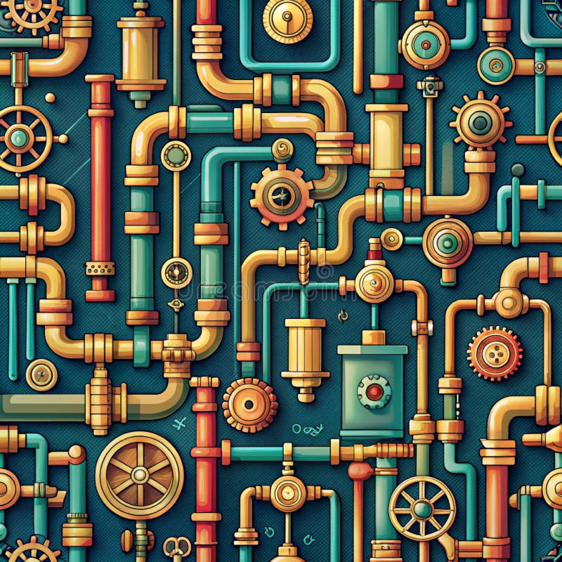 Steampunk Seamless Pattern with Pipes and Gears, AI Generated. Stock ...