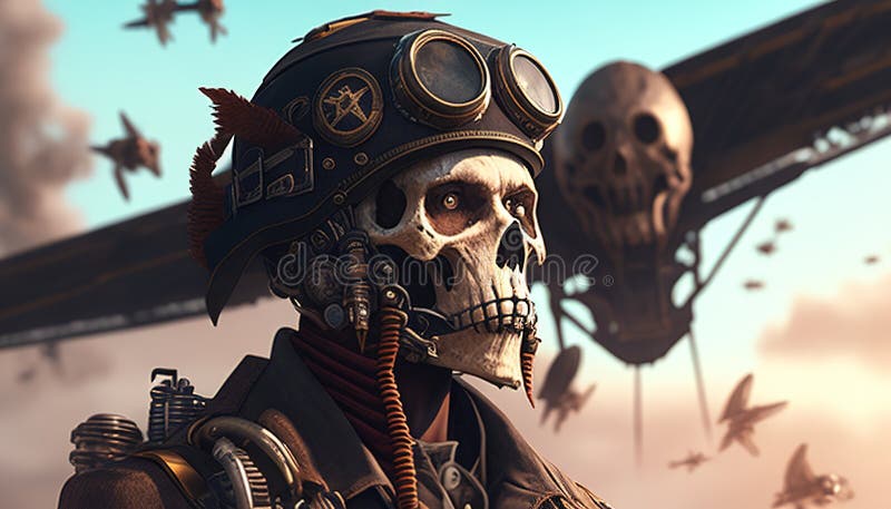 Steampunk Skull Pilot, Digital Art Illustration, Generative AI Stock ...