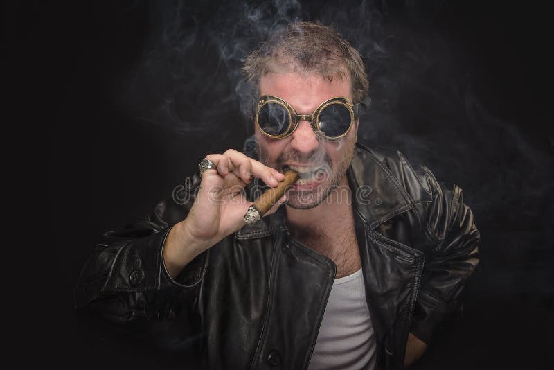 Steampunk Smoker with a Cuban Cigar Stock Image - Image of emotion ...