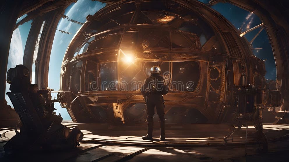 A Steampunk Space Exploration in Outer Space Over the Planet Earth ...