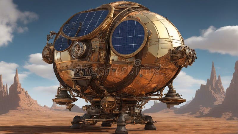 A Steampunk Space Satellite Orbiting the Earth. the Satellite is Made ...