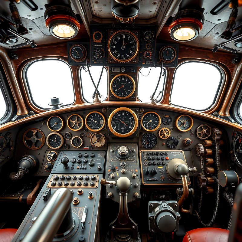 A Steampunk Style Airship Control Panel Covered in Gears and Levers ...