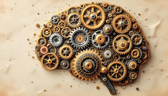 Steampunk Style Brain Blueprint with Gears and Instruments, Conceptual ...