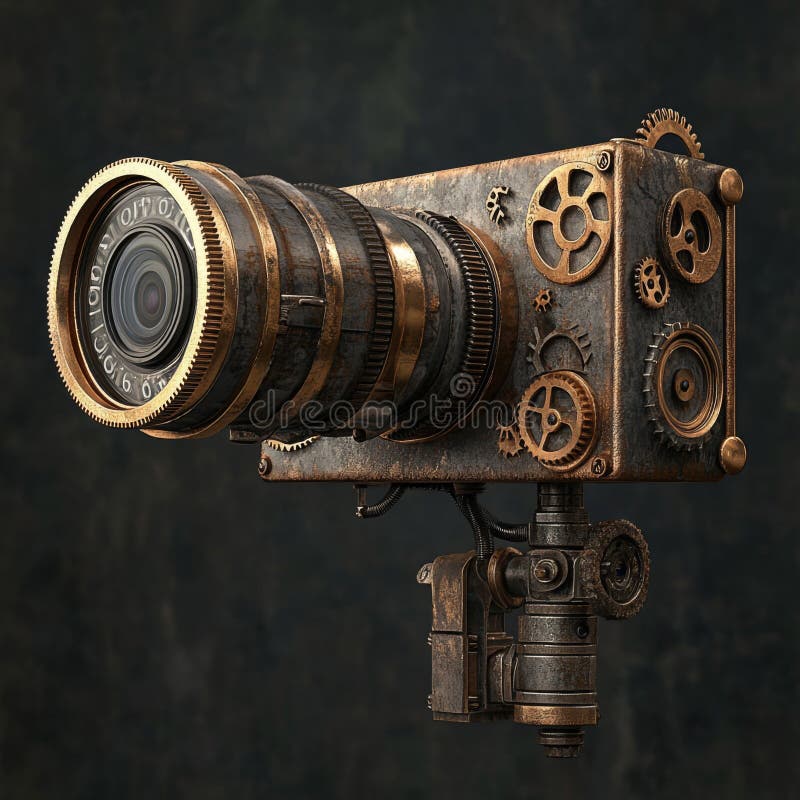 A Steampunk-Style Camera with Gearing and Rusted Metal Stock ...