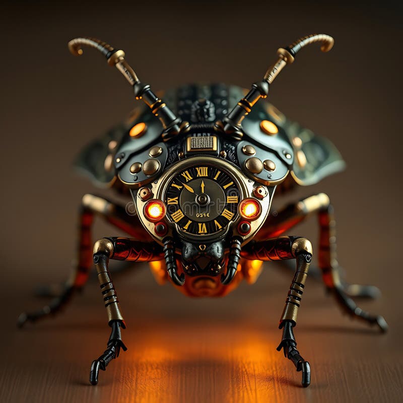 A Steampunk Style Clockwork Beetle with Glowing Eyes Stock Illustration - Illustration of sand ...