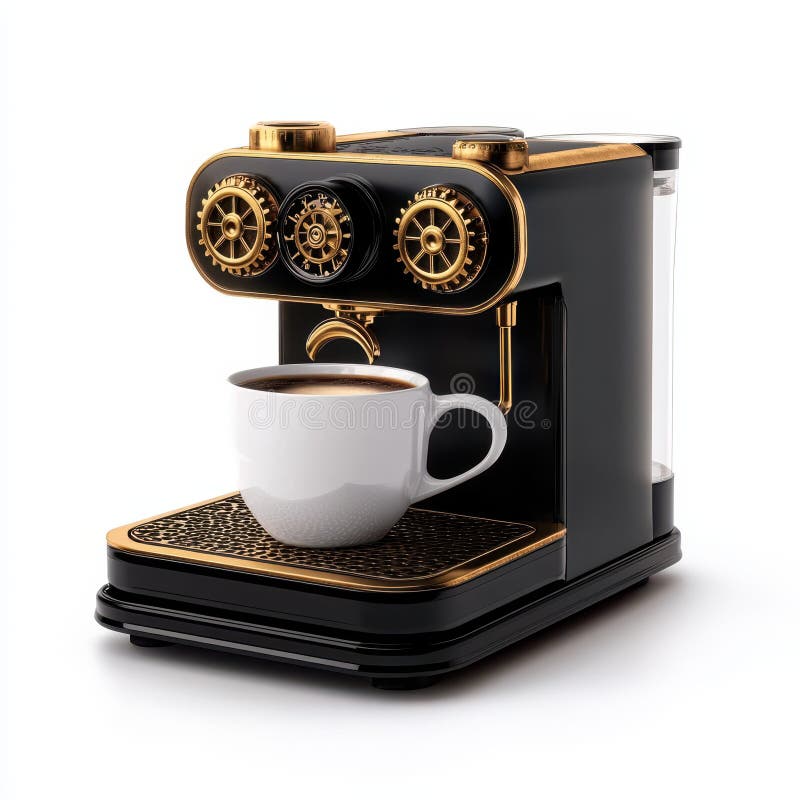 Steampunk Style Coffee Machine with Gears and Brass Accents Stock ...