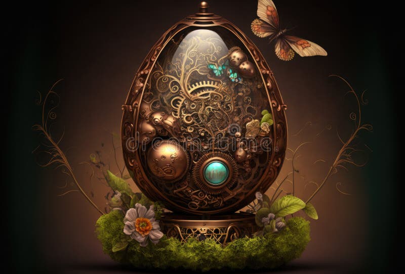 A Steampunk Style Easter Egg on a Dark Brown Background. Created with ...