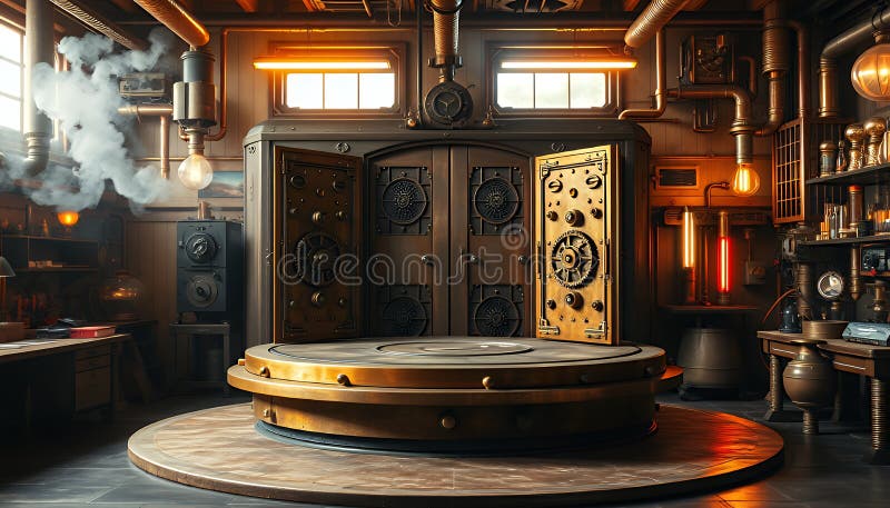 Steampunk Laboratory Interior with Brass Platform and Intricate ...