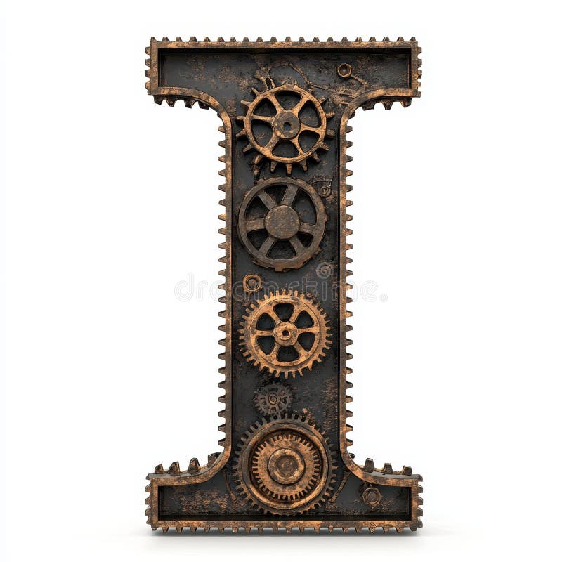 A Steampunk-style Letter "I" Adorned with Gears and Cogs, Showcasing ...