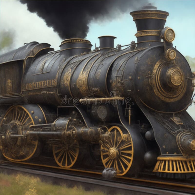Steampunk Style Locomotive Train Illustration Stock Illustration ...