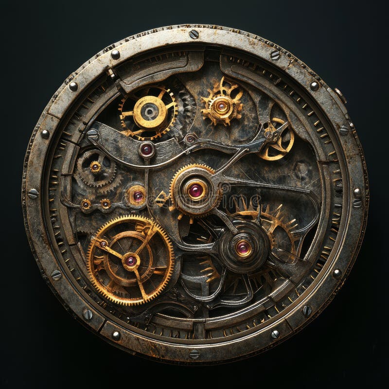 Steampunk Style Mechanical Clockwork, Close-up. 3D Rendering Stock ...