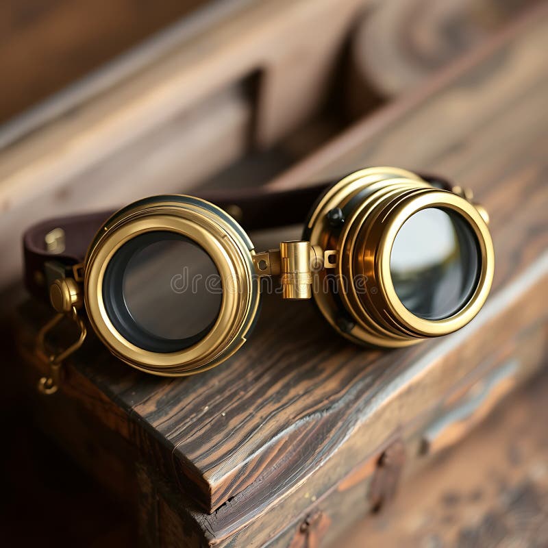 A Steampunk Style Pair of Brass Goggles with Leather Straps Stock ...