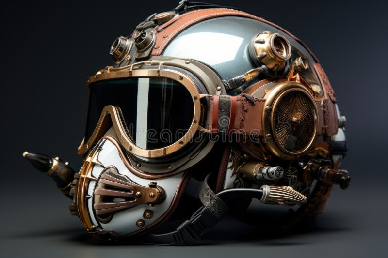 Steampunk Style Pilot Helmet on Dark Background Stock Illustration ...