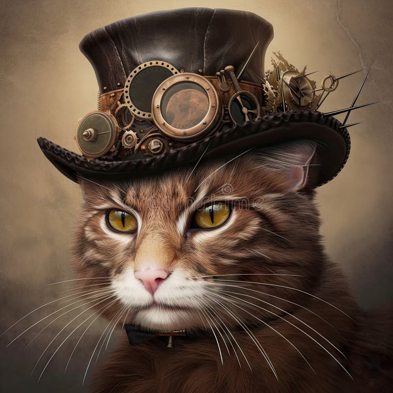 A Steampunk Style Portrait of a Cat in a Hat. Created with Generative ...