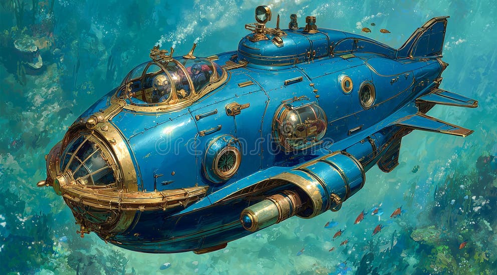 Steampunk Submarine Exploring the Ocean Depths Stock Illustration ...