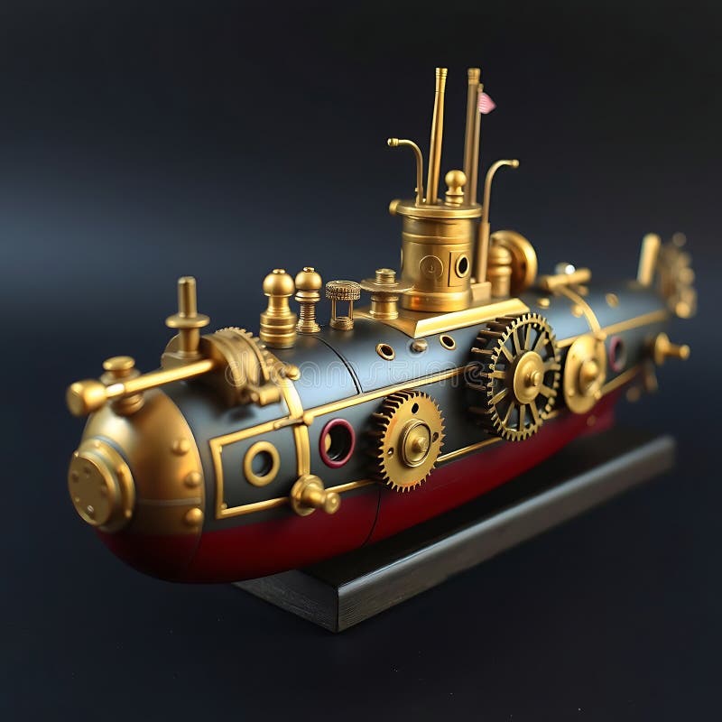 A Steampunk Submarine Model with Brass Details and Gears Stock ...
